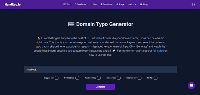 Step-by-Step Guide to Using Handreg's Domain Typo Generator