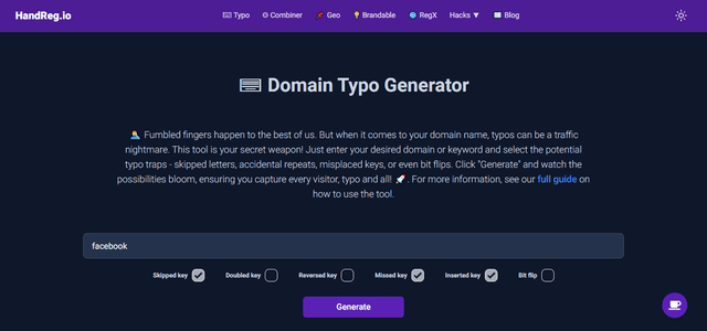 Step-by-Step Guide to Using Handreg's Domain Typo Generator
